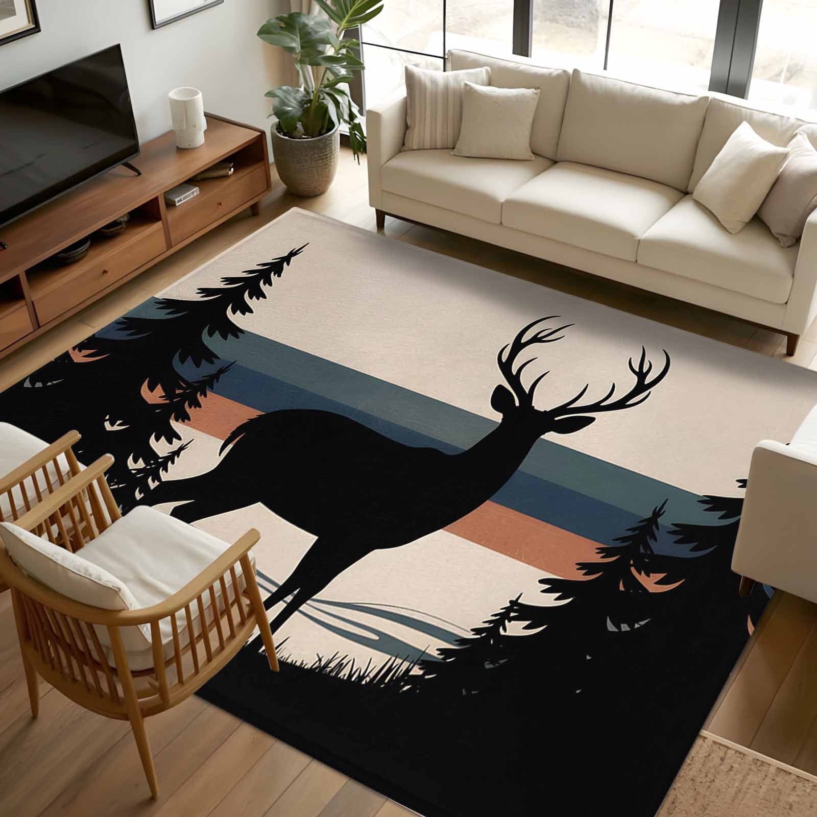 5x8 Area Rugs, Forest Elk Non-Skid Rubber Backing Large Rectangle Rugs ...