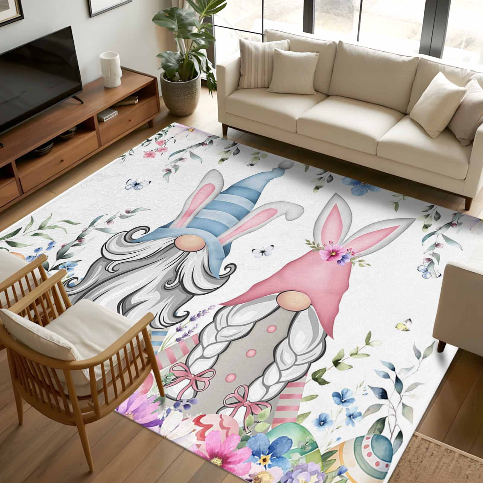 5x8 Area Rugs, Gnomes Easter Non-Skid Rubber Backing Large Rectangle ...