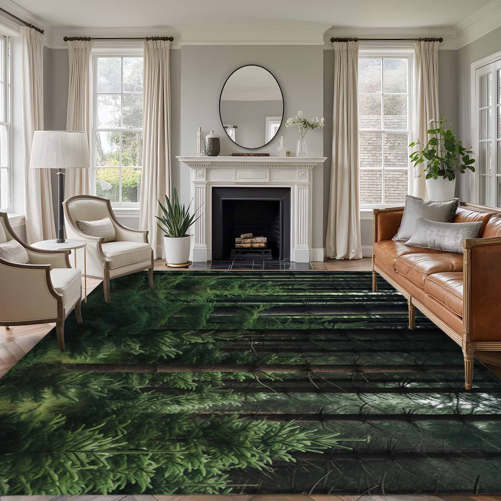 5x8 Area Rugs, Green Forest Non-Skid Rubber Backing Large Rectangle ...