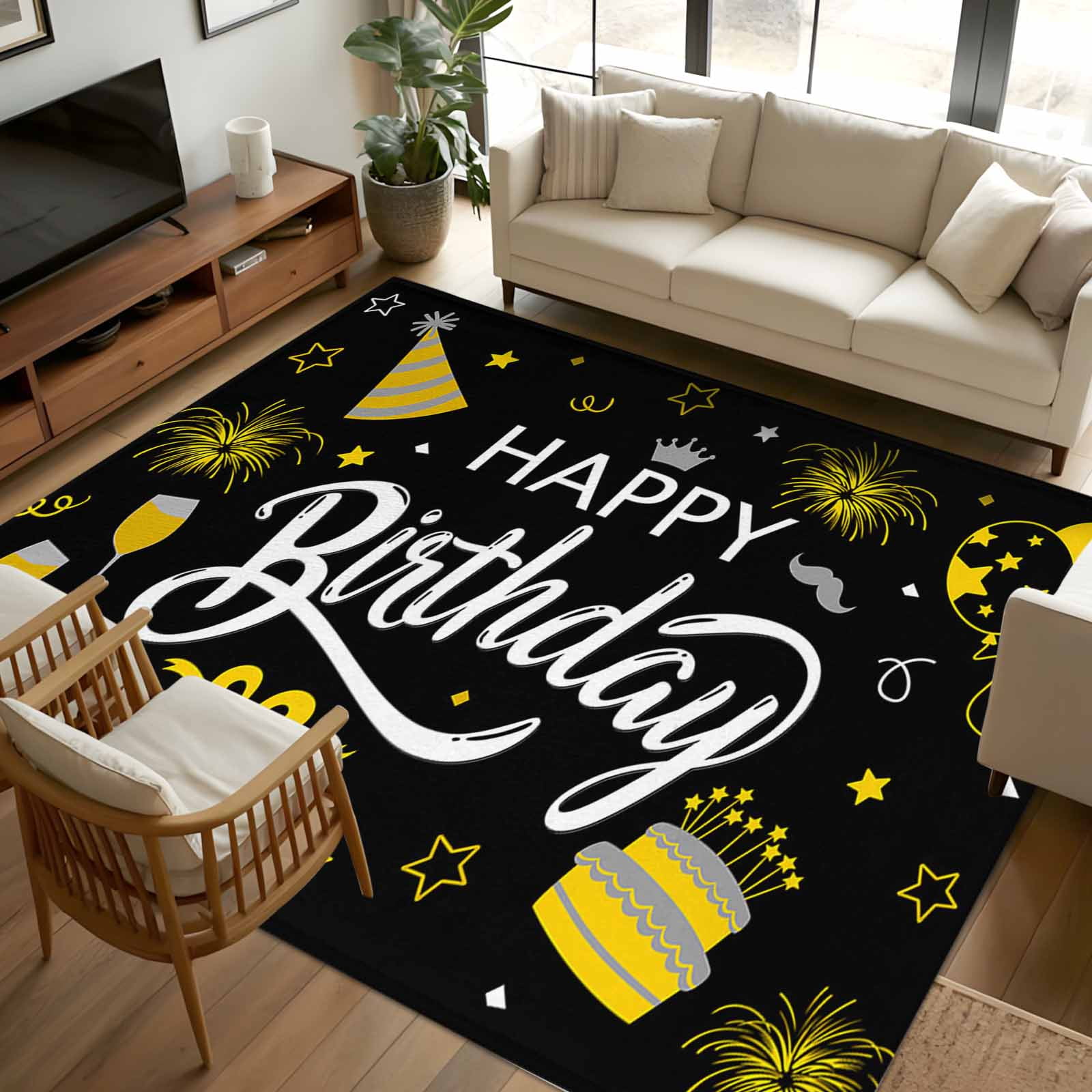 5x8 Area Rugs, Happy Birthday Non-Skid Rubber Backing Large Rectangle ...