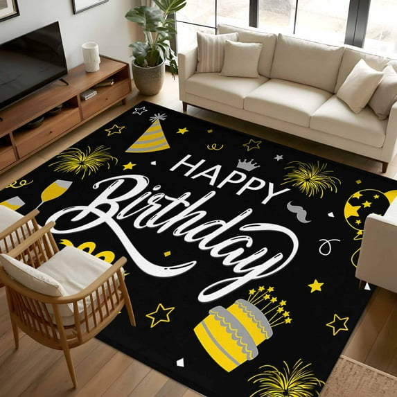 5x8 Area Rugs, Happy Birthday Non-Skid Rubber Backing Large Rectangle ...