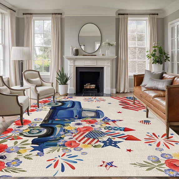 5x8 Area Rugs for Living Room, 4th of July Non Slip Area Rugs for ...
