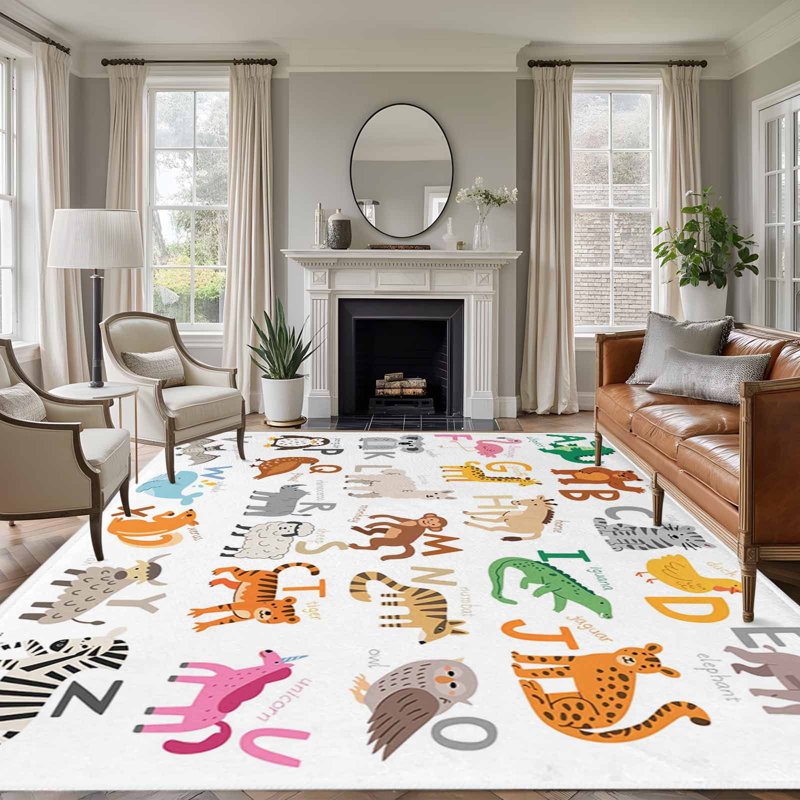 5x8 Area Rugs for Living Room, Animals Alphabetes Non Slip Area Rugs ...