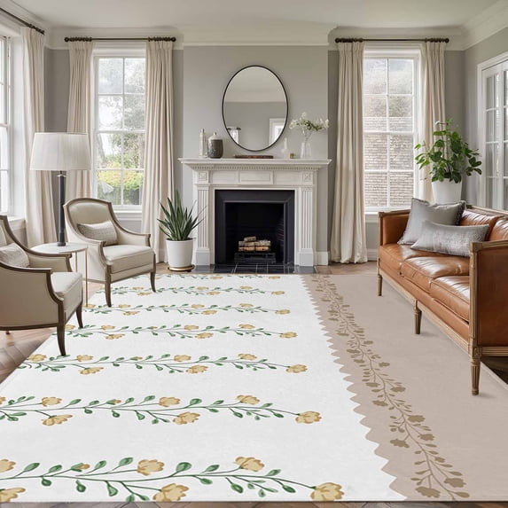 5x8 Area Rugs for Living Room, Beige Floral Non Slip Area Rugs for ...