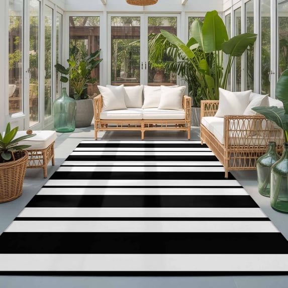 5x8 Area Rugs for Living Room, Black Striped Non Slip Area Rugs for ...