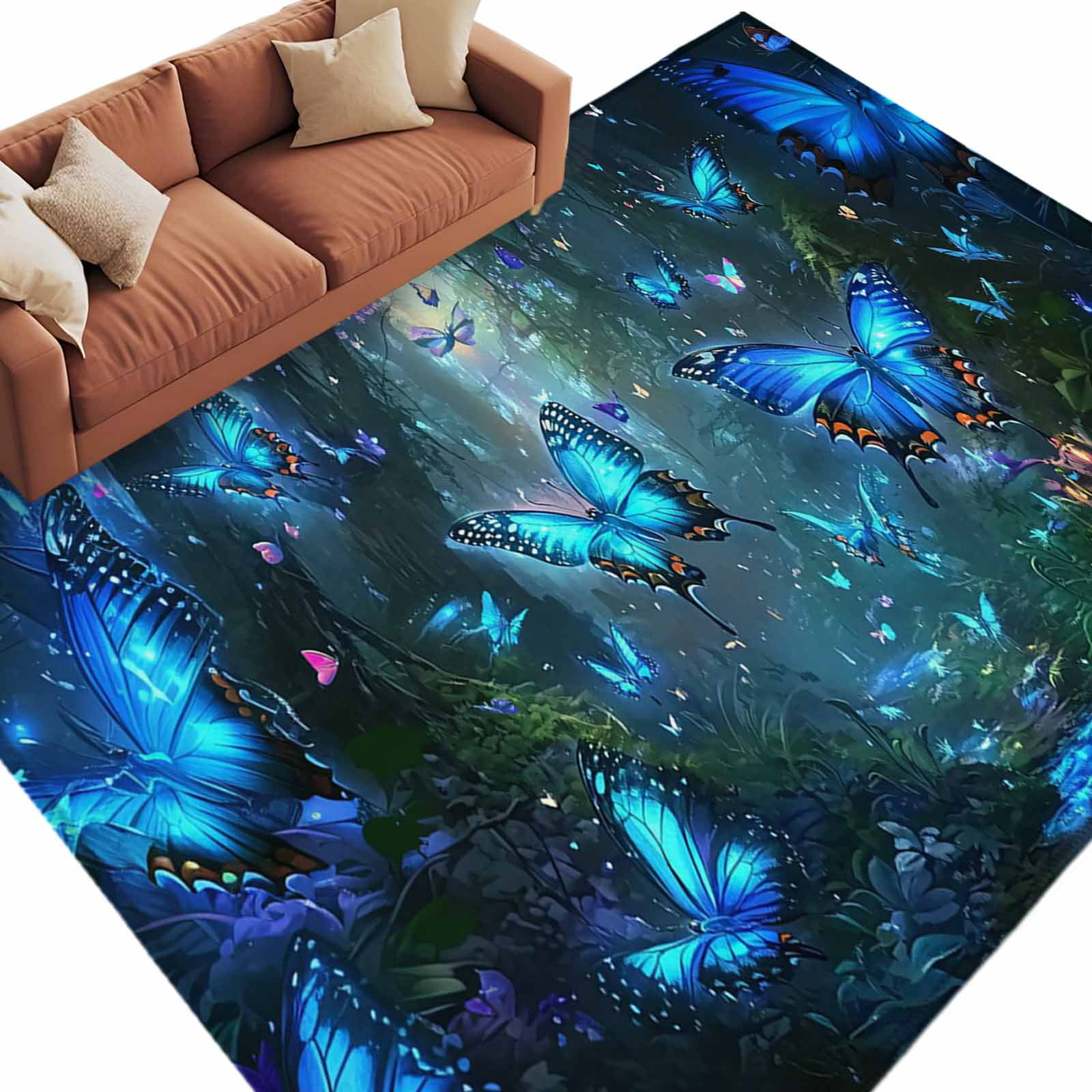 5x8 Area Rugs for Living Room, Blue Butterfly Non Slip Area Rugs for ...