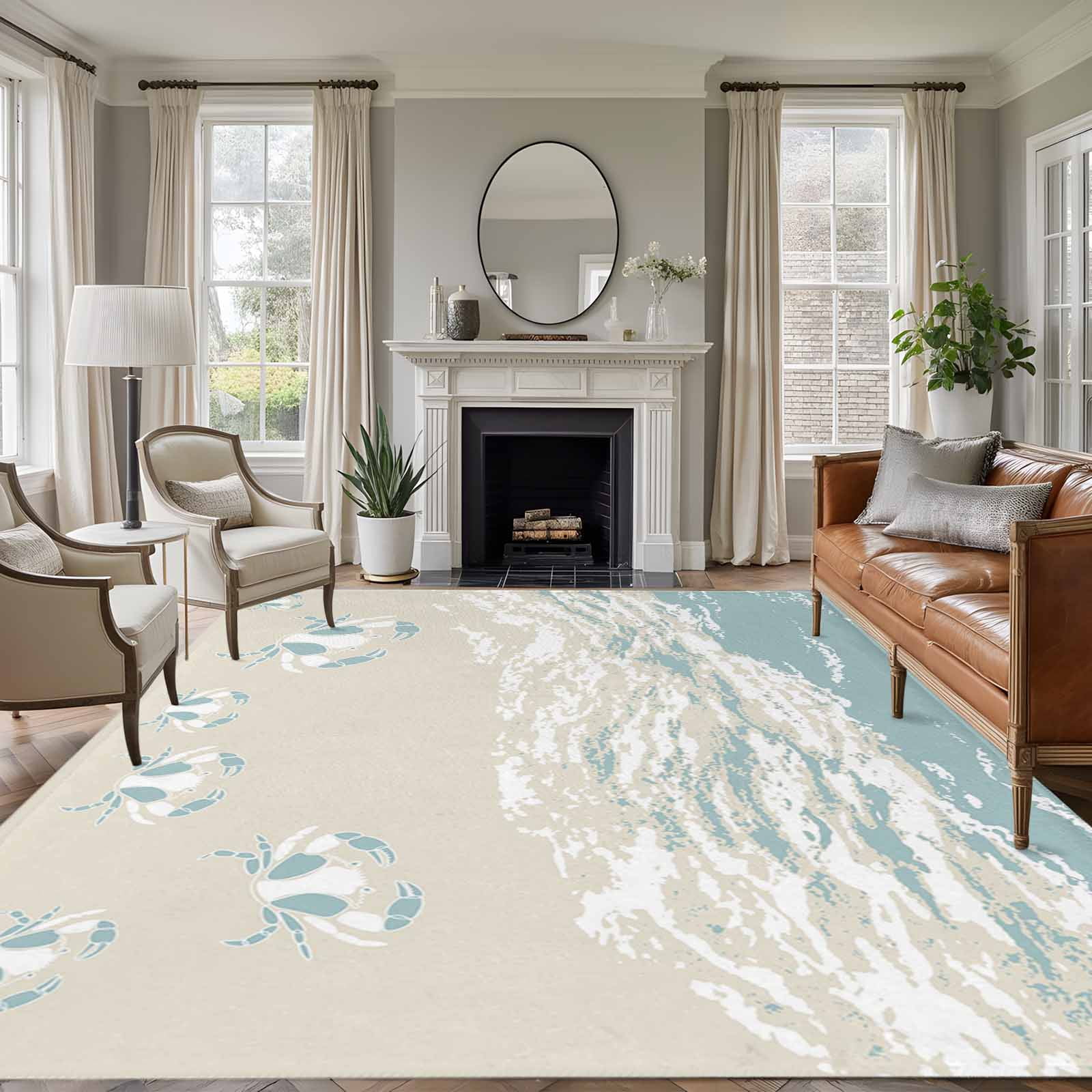 5x8 Area Rugs for Living Room, Blue Coastal Crabs Non Slip Area Rugs ...
