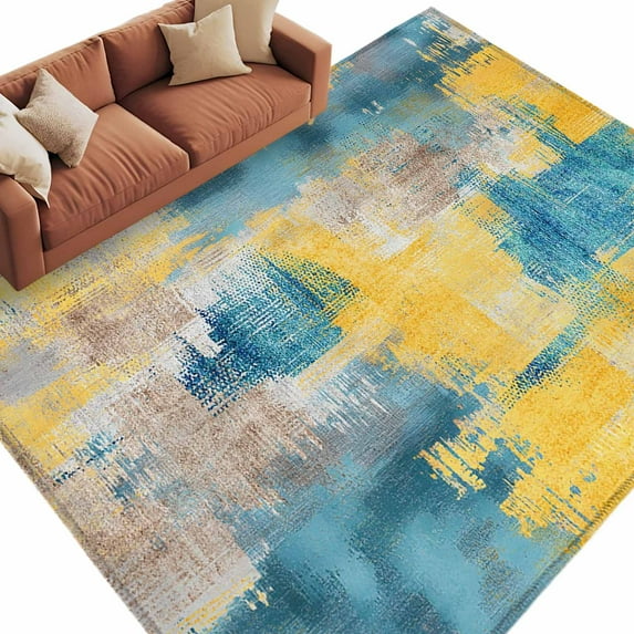 5x8 Area Rugs for Living Room, Blue Yellow Brown Non Slip Area Rugs for ...