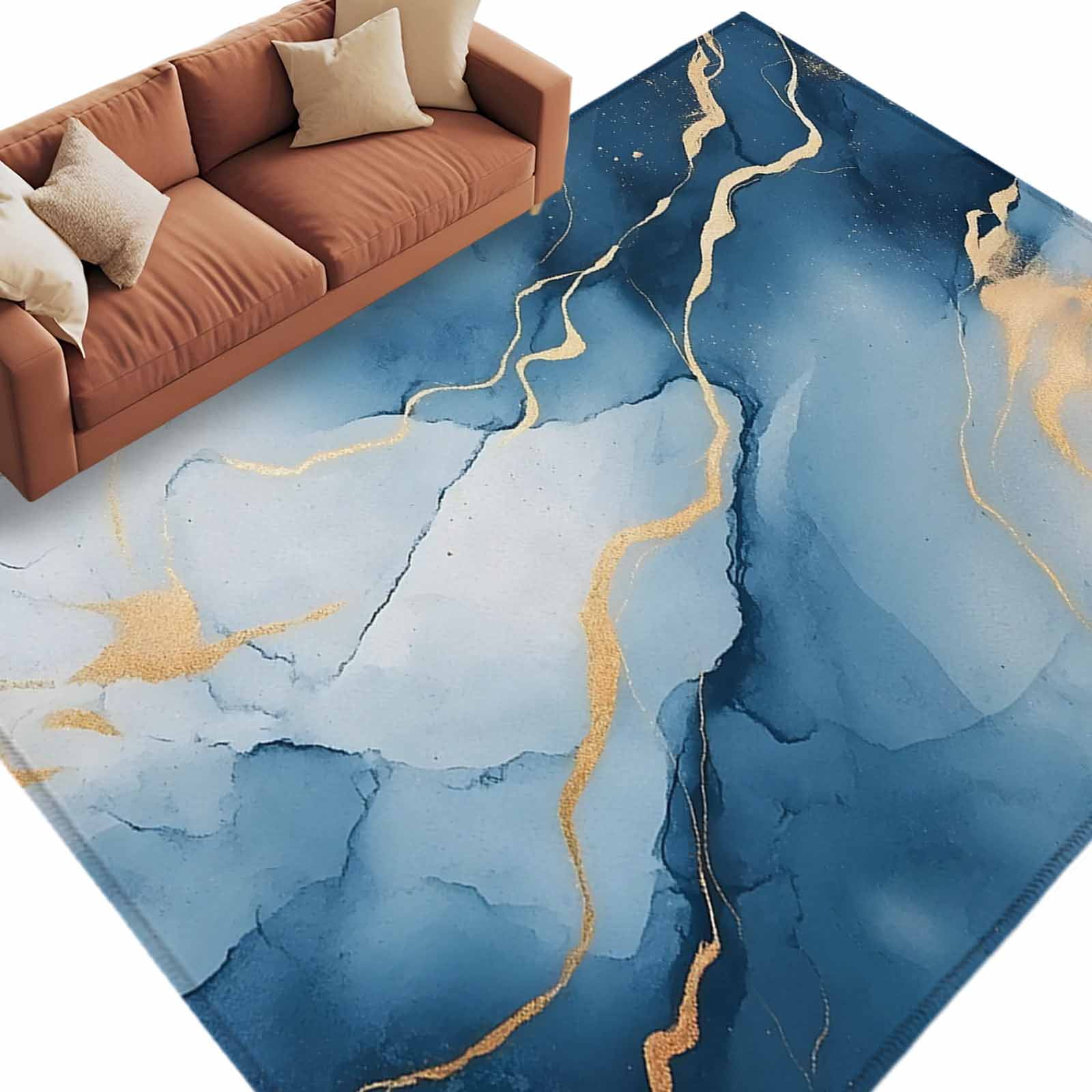 5x8 Area Rugs for Living Room, Blue Yellow Marble Non Slip Area Rugs ...