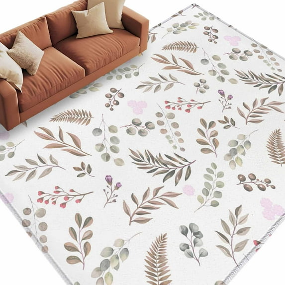 5x8 Area Rugs for Living Room, Brown Leaves Herbs Non Slip Area Rugs ...