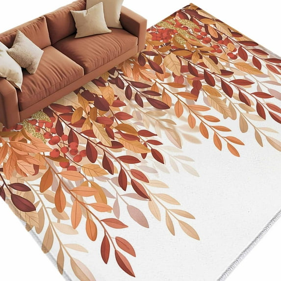 5x8 Area Rugs for Living Room, Burnt Orange Eucalyptus Leaves Non Slip ...