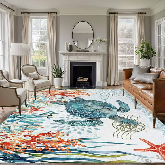 5x8 Area Rugs for Living Room, Coastal Sea Turtle Non Slip Area Rugs ...