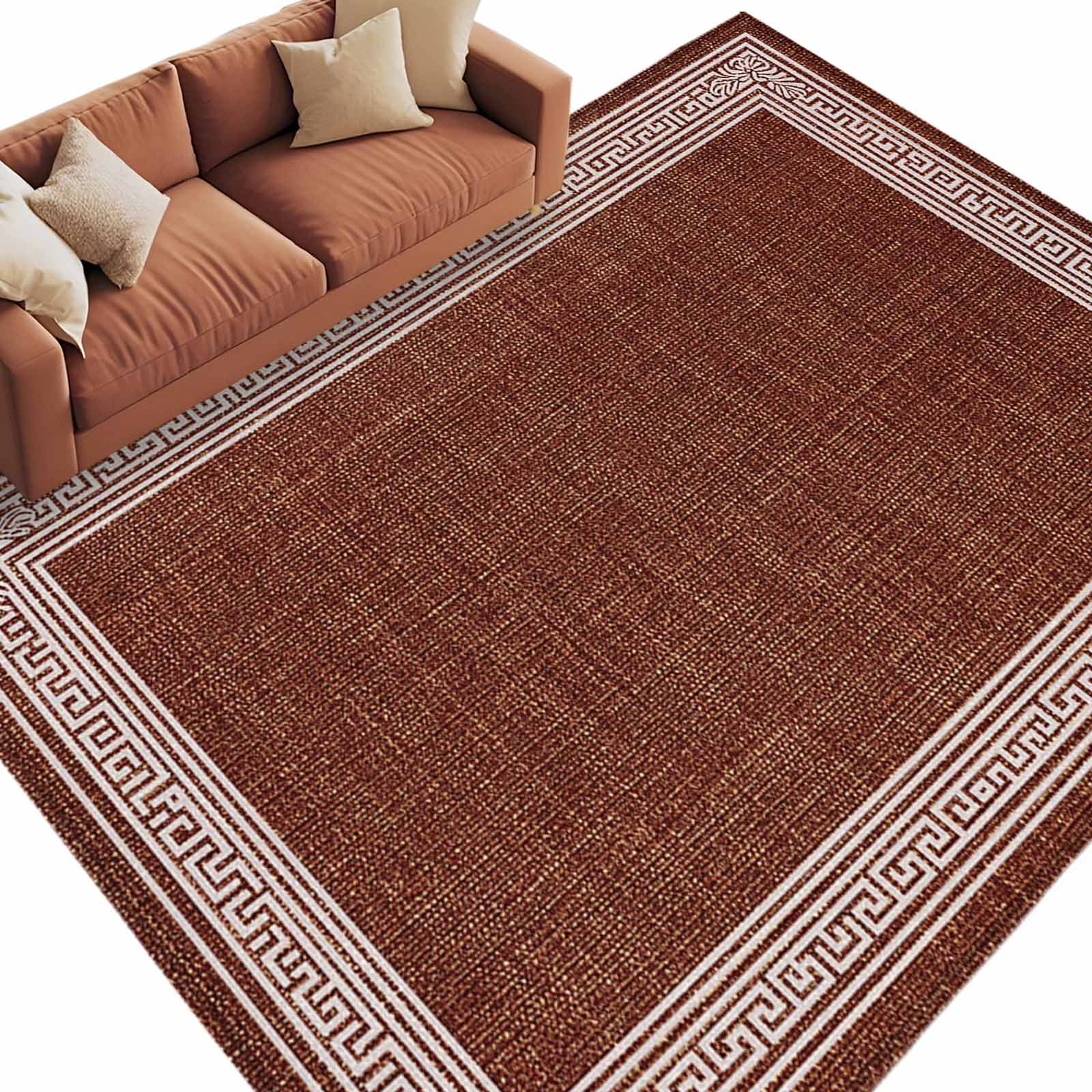 5x8 Area Rugs for Living Room, Coffee Brown Retro Greek Key Non Slip ...