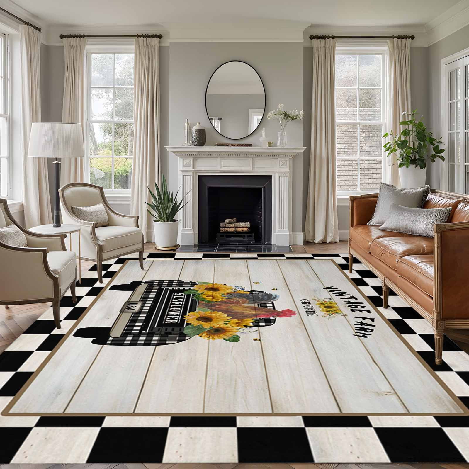 5x8 Area Rugs for Living Room, Country Chicken Non Slip Area Rugs for ...