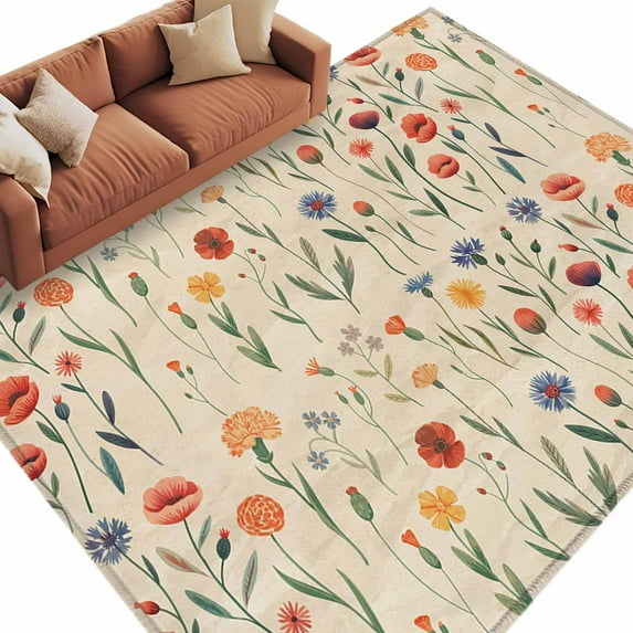 5x8 Area Rugs for Living Room, Country Floral Non Slip Area Rugs for ...