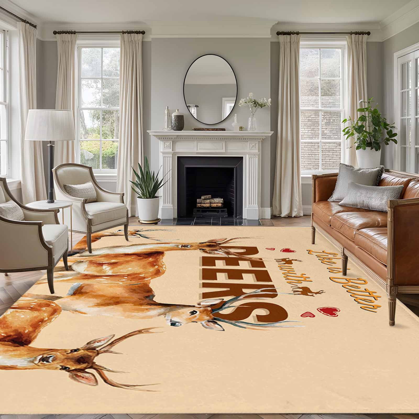 5x8 Area Rugs for Living Room, Farmhouse Deer Non Slip Area Rugs for ...