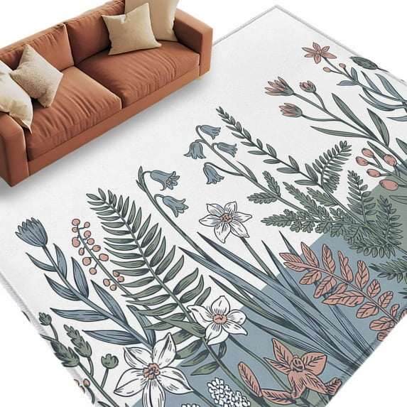 5x8 Area Rugs for Living Room, Farmhouse Wildflower Non Slip Area Rugs ...