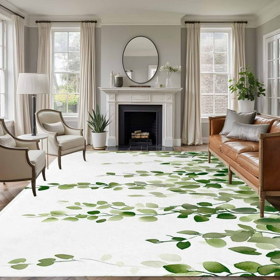 5x8 Area Rugs for Living Room, Green Eucalyptus Leaves Non Slip Area ...