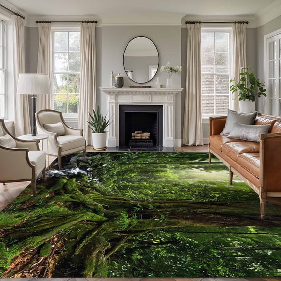 5x8 Area Rugs for Living Room, Green Forest Non Slip Area Rugs for ...