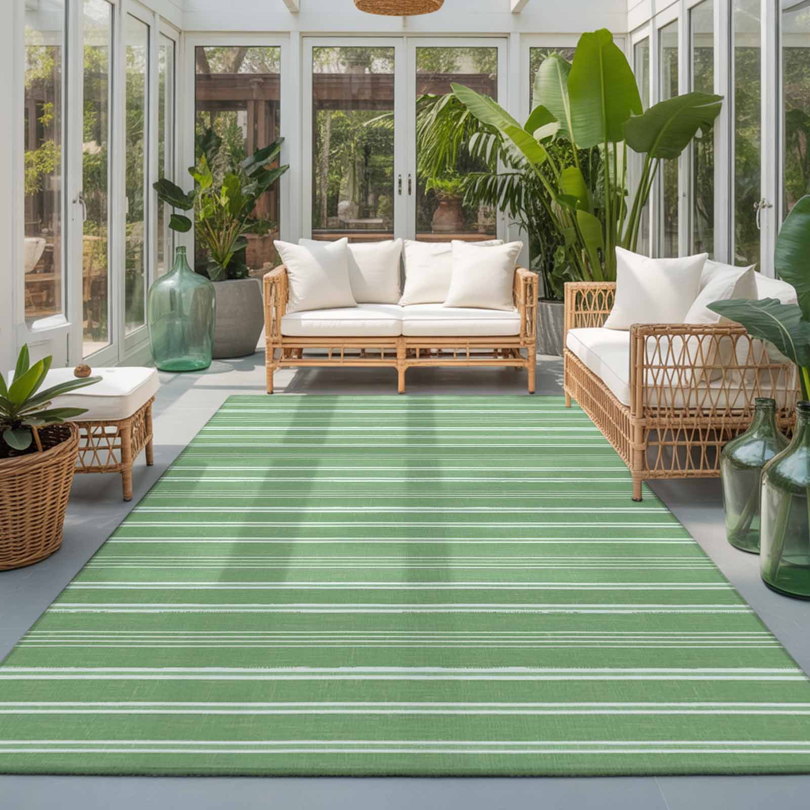 5x8 Area Rugs for Living Room, Green Striped Non Slip Area Rugs for ...