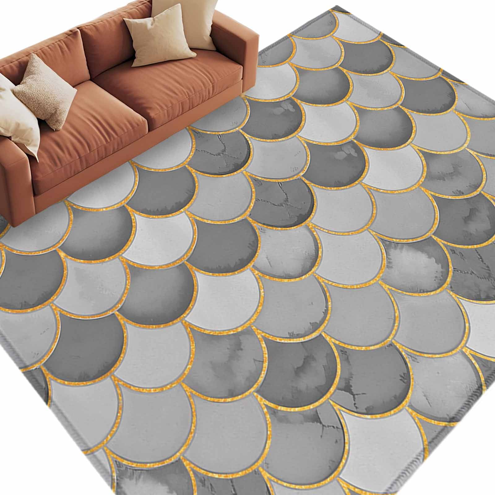 5x8 Area Rugs for Living Room, Grey Fish Scale Non Slip Area Rugs for ...