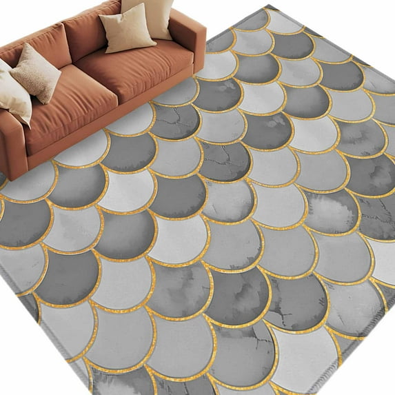 5x8 Area Rugs for Living Room, Grey Fish Scale Non Slip Area Rugs for ...