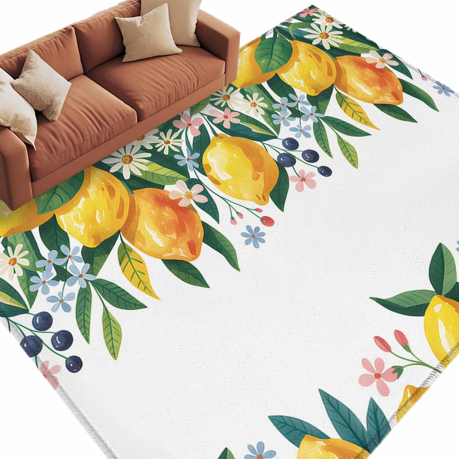 5x8 Area Rugs for Living Room, Lemon Summer Non Slip Area Rugs for ...