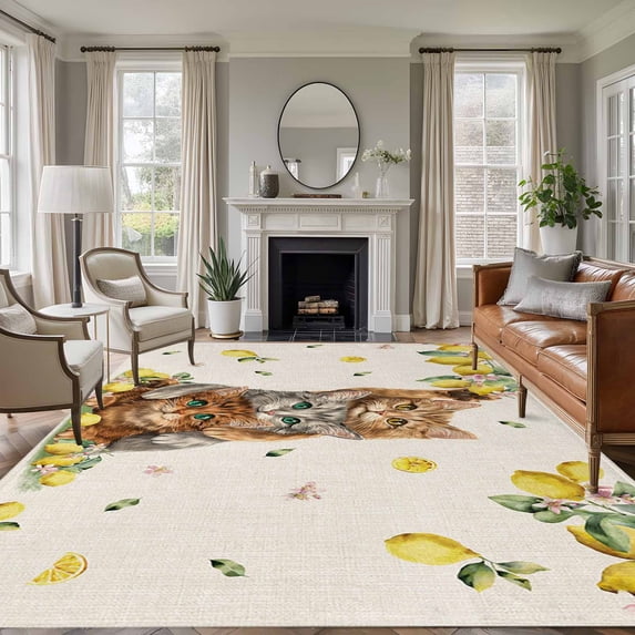 5x8 Area Rugs for Living Room, Lemons Cats Non Slip Area Rugs for ...
