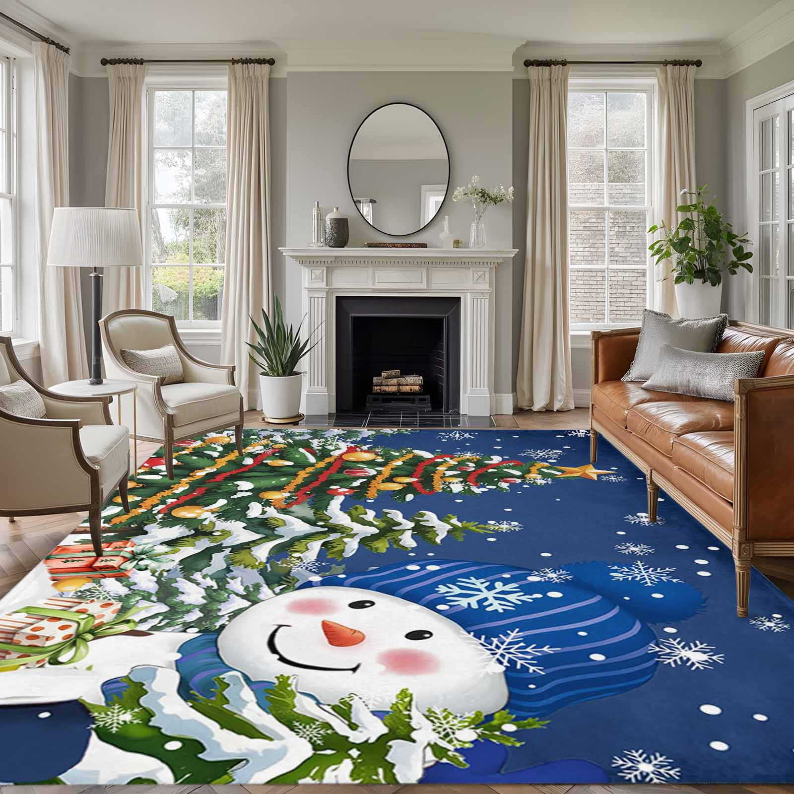 5x8 Area Rugs for Living Room, Navy Blue Snowman Christmas Non Slip ...