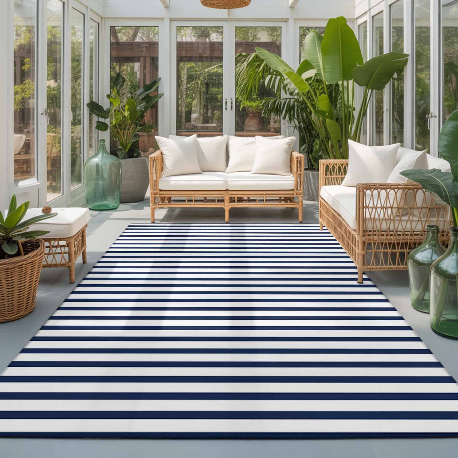 5x8 Area Rugs for Living Room, Navy Blue Vertical Striped Non Slip Area ...