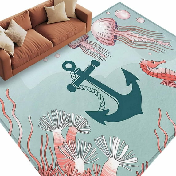 5x8 Area Rugs for Living Room, Ocean Coastal Non Slip Area Rugs for ...