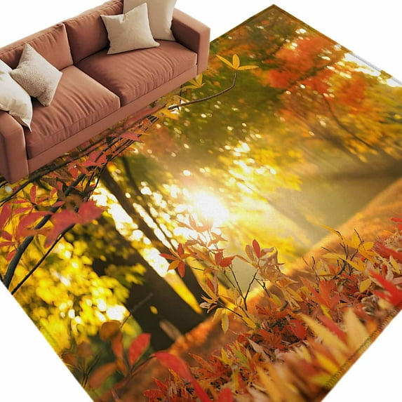 5x8 Area Rugs for Living Room, Orange Autumn Leaves Non Slip Area Rugs ...