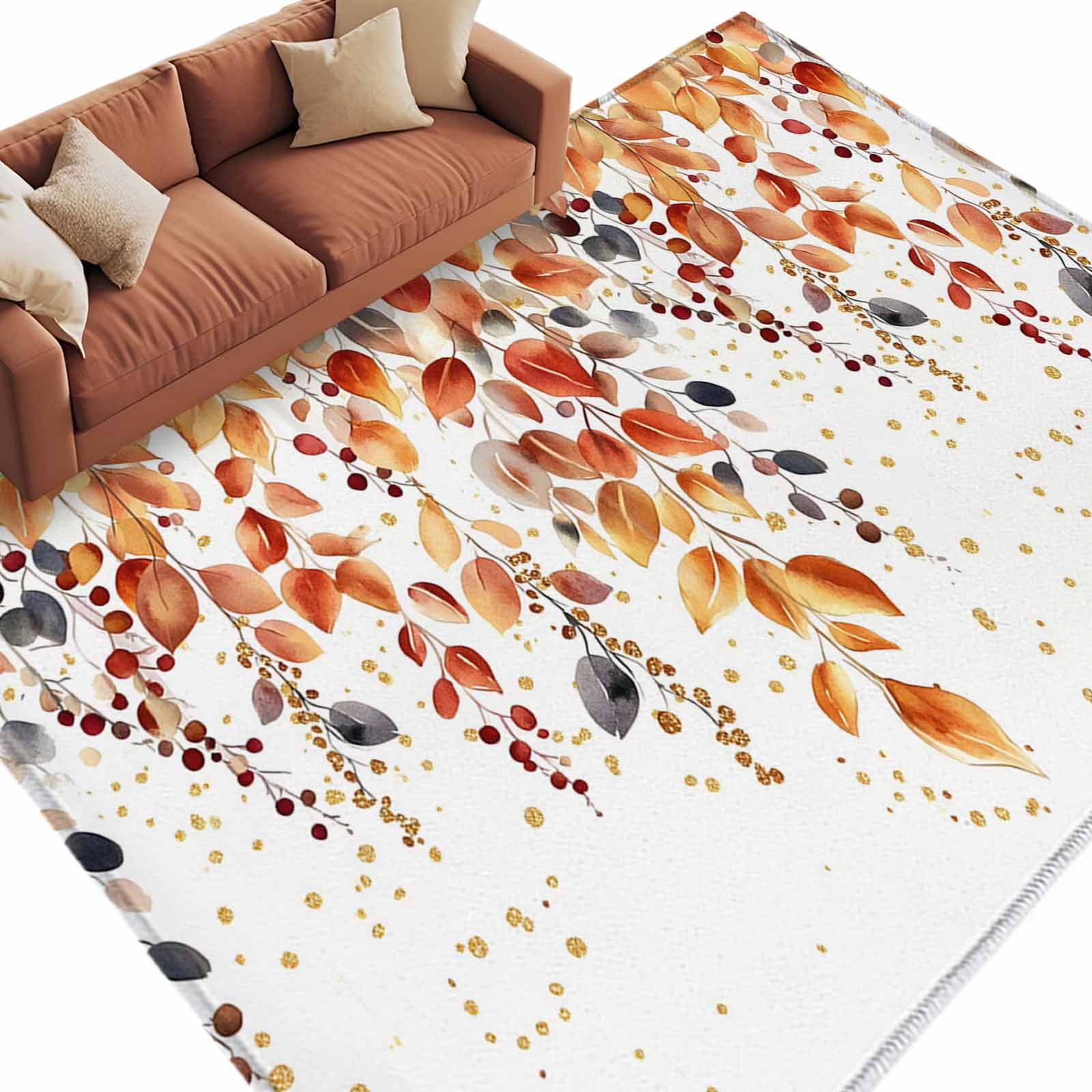 5x8 Area Rugs for Living Room, Orange Fall Leaves Non Slip Area Rugs ...