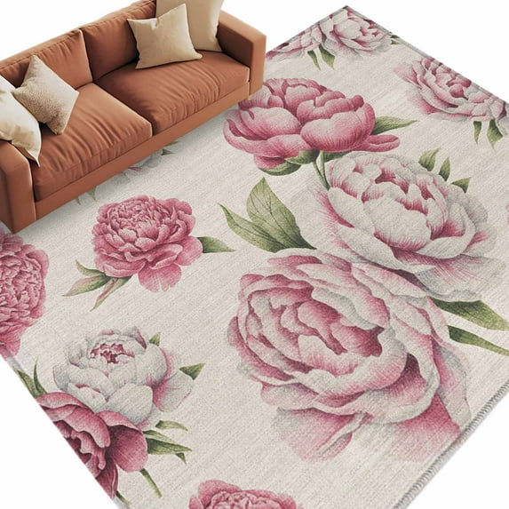 5x8 Area Rugs for Living Room, Pink Floral Non Slip Area Rugs for ...