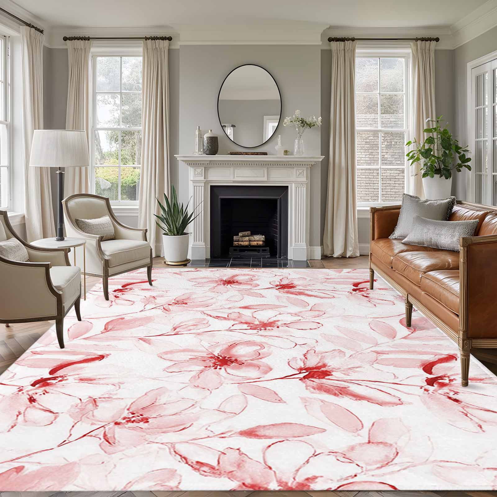 5x8 Area Rugs for Living Room, Pink Flower Non Slip Area Rugs for ...