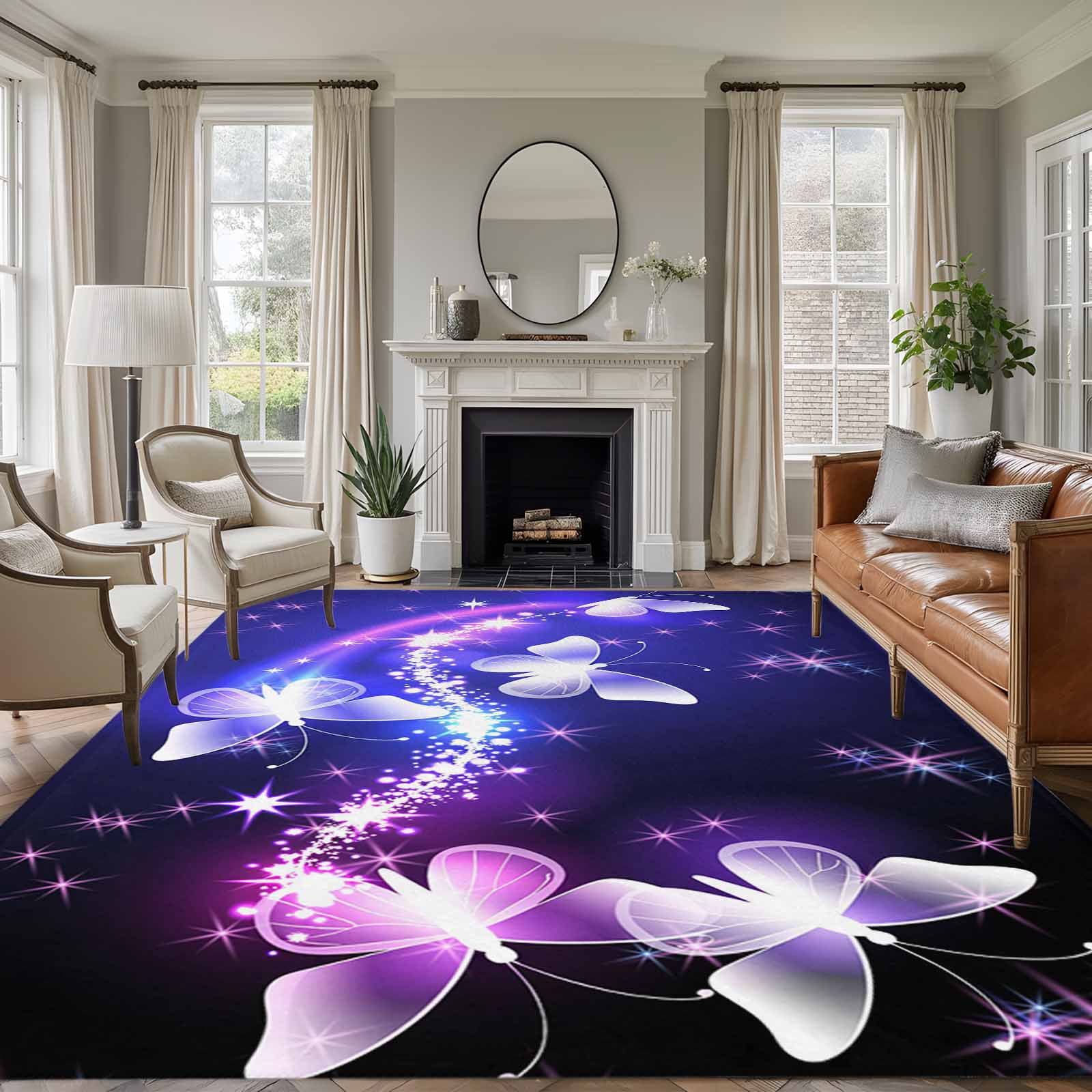 5x8 Area Rugs for Living Room, Purple Butterflies Non Slip Area Rugs ...