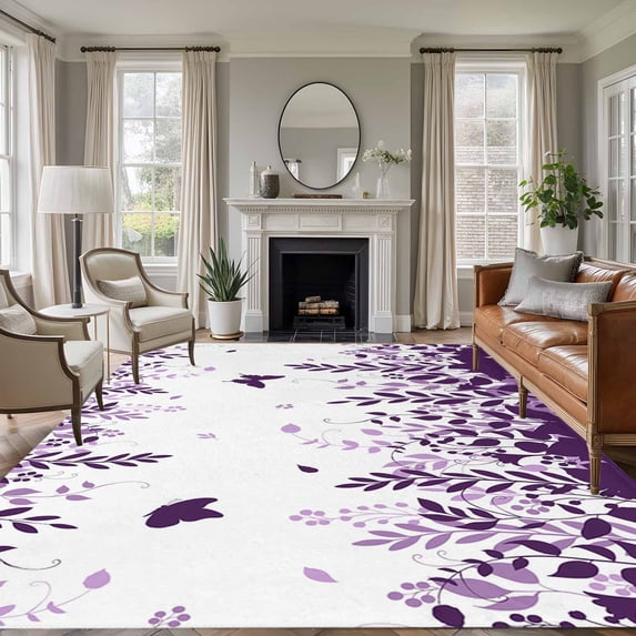 5x8 Area Rugs for Living Room, Purple Spring Botanical Non Slip Area ...