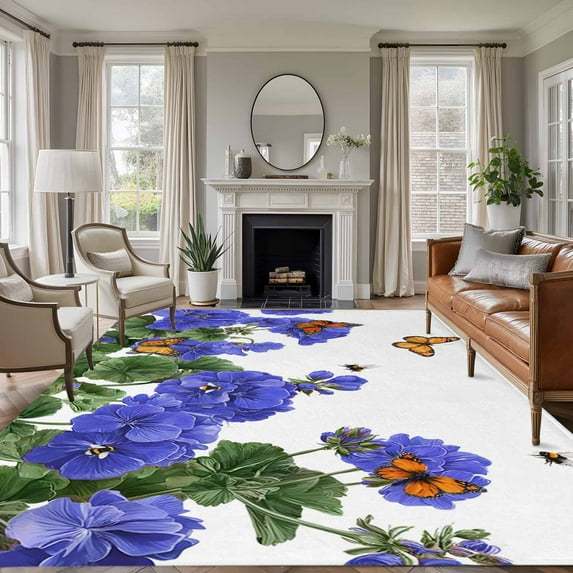 5x8 Area Rugs for Living Room, Purple Spring Floral Non Slip Area Rugs ...