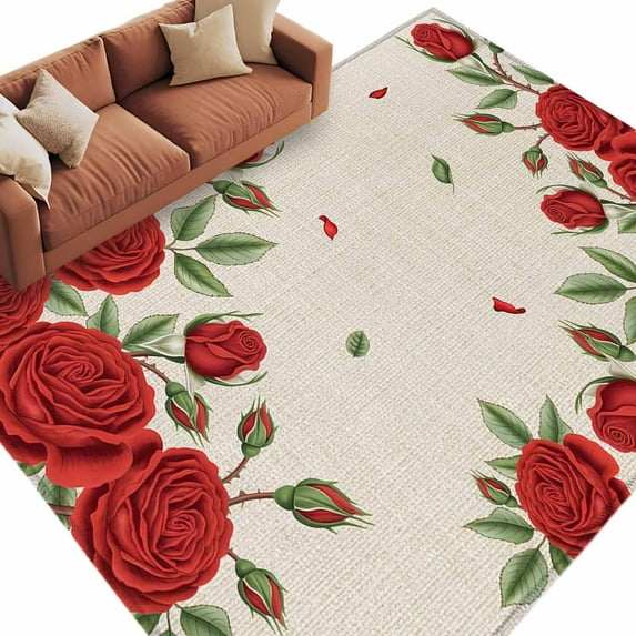 5x8 Area Rugs for Living Room, Red Roses Valentine's Day Non Slip Area ...
