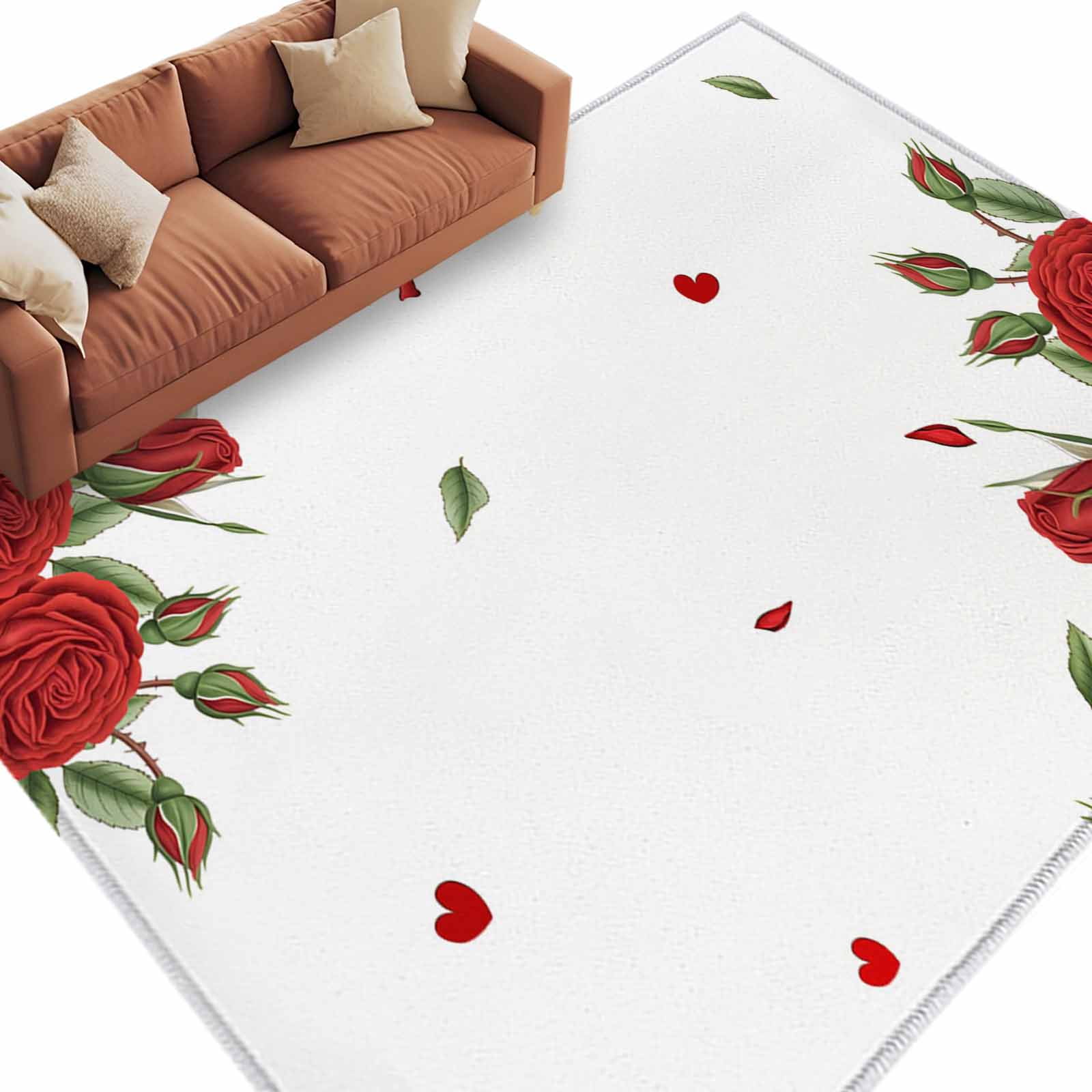5x8 Area Rugs for Living Room, Red Roses Valentine's Day Non Slip Area ...