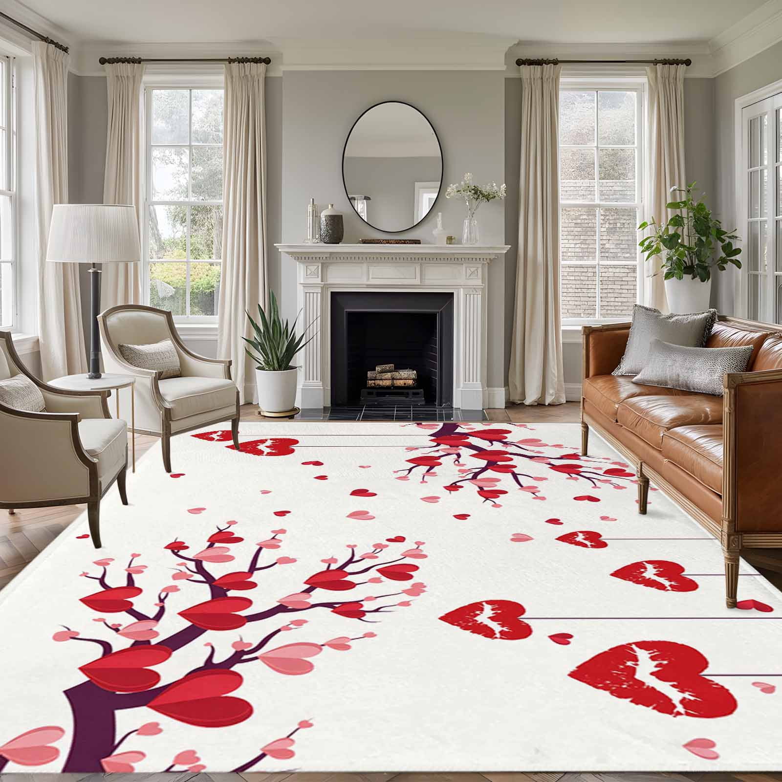 5x8 Area Rugs for Living Room, Red Valentines Day Non Slip Area Rugs ...