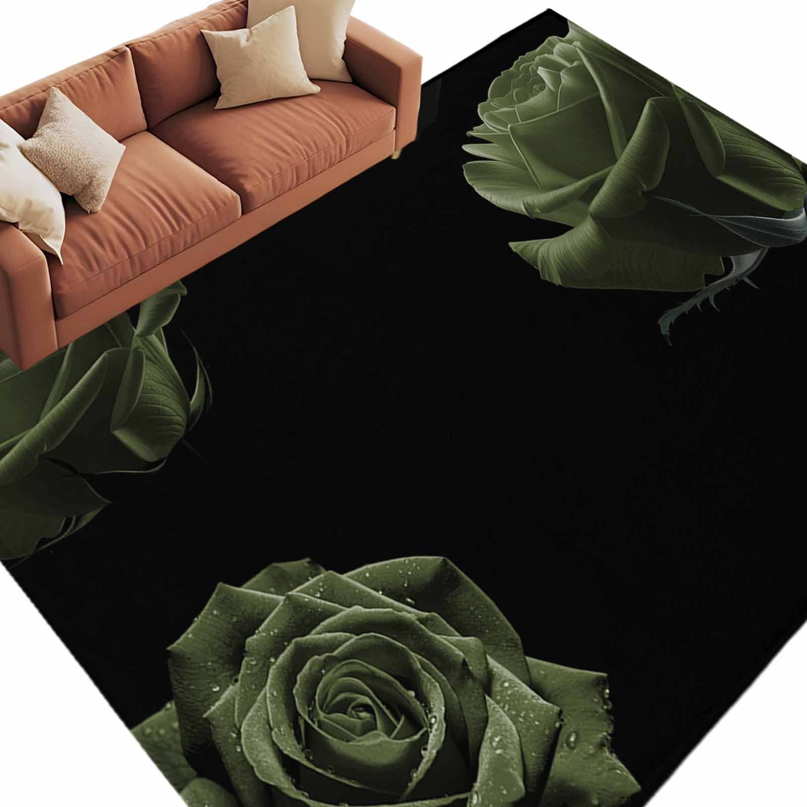 5x8 Area Rugs for Living Room, Sage Green Rose Non Slip Area Rugs for ...