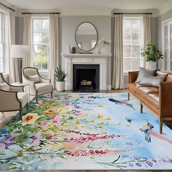 5x8 Area Rugs for Living Room, Spring Floral Non Slip Area Rugs for ...