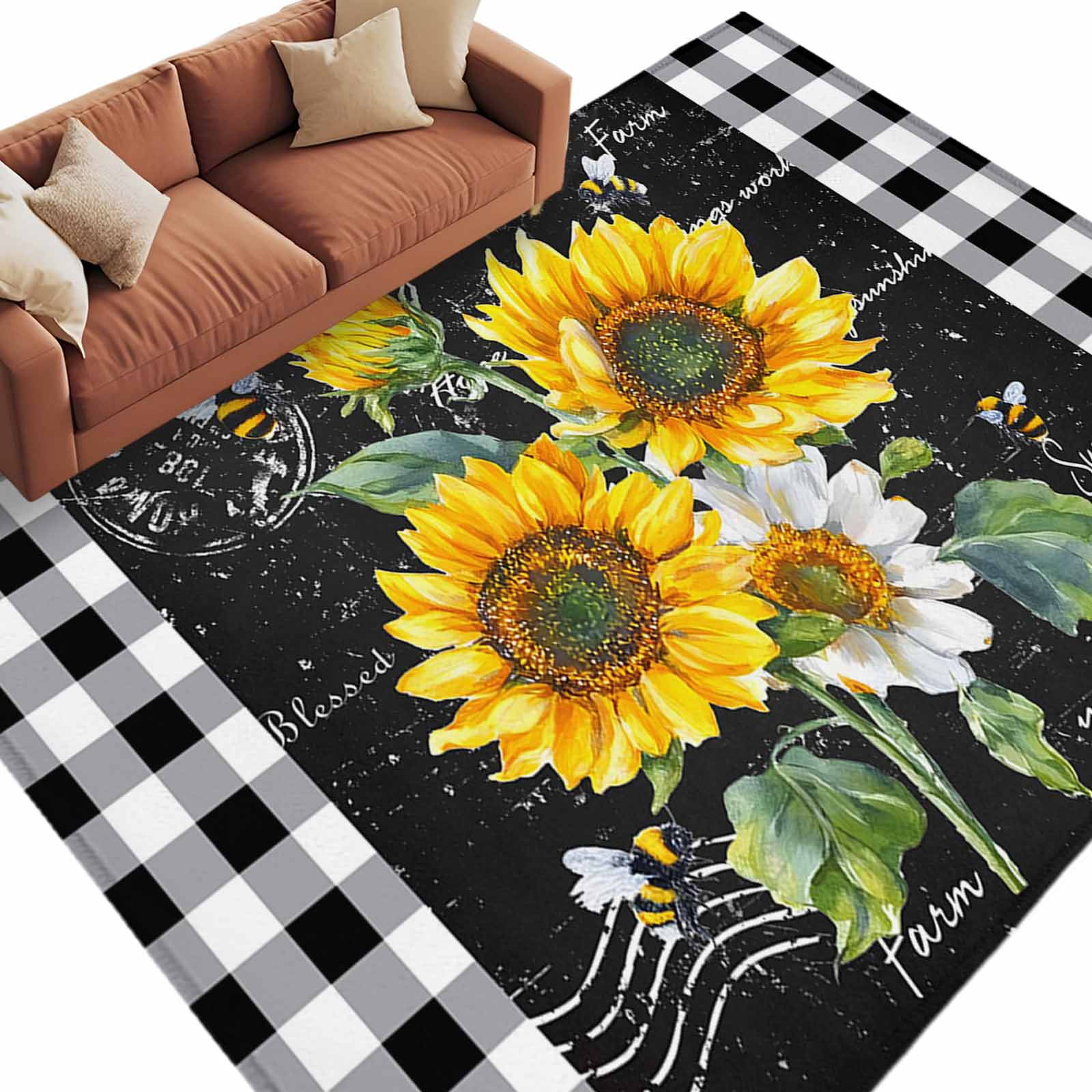 5x8 Area Rugs for Living Room, Spring Yellow Flowers Non Slip Area Rugs ...