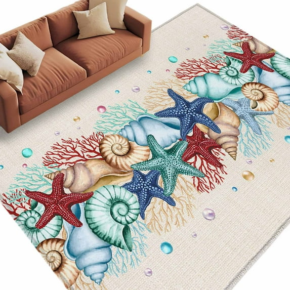 5x8 Area Rugs for Living Room, Summer Starfish Non Slip Area Rugs for ...