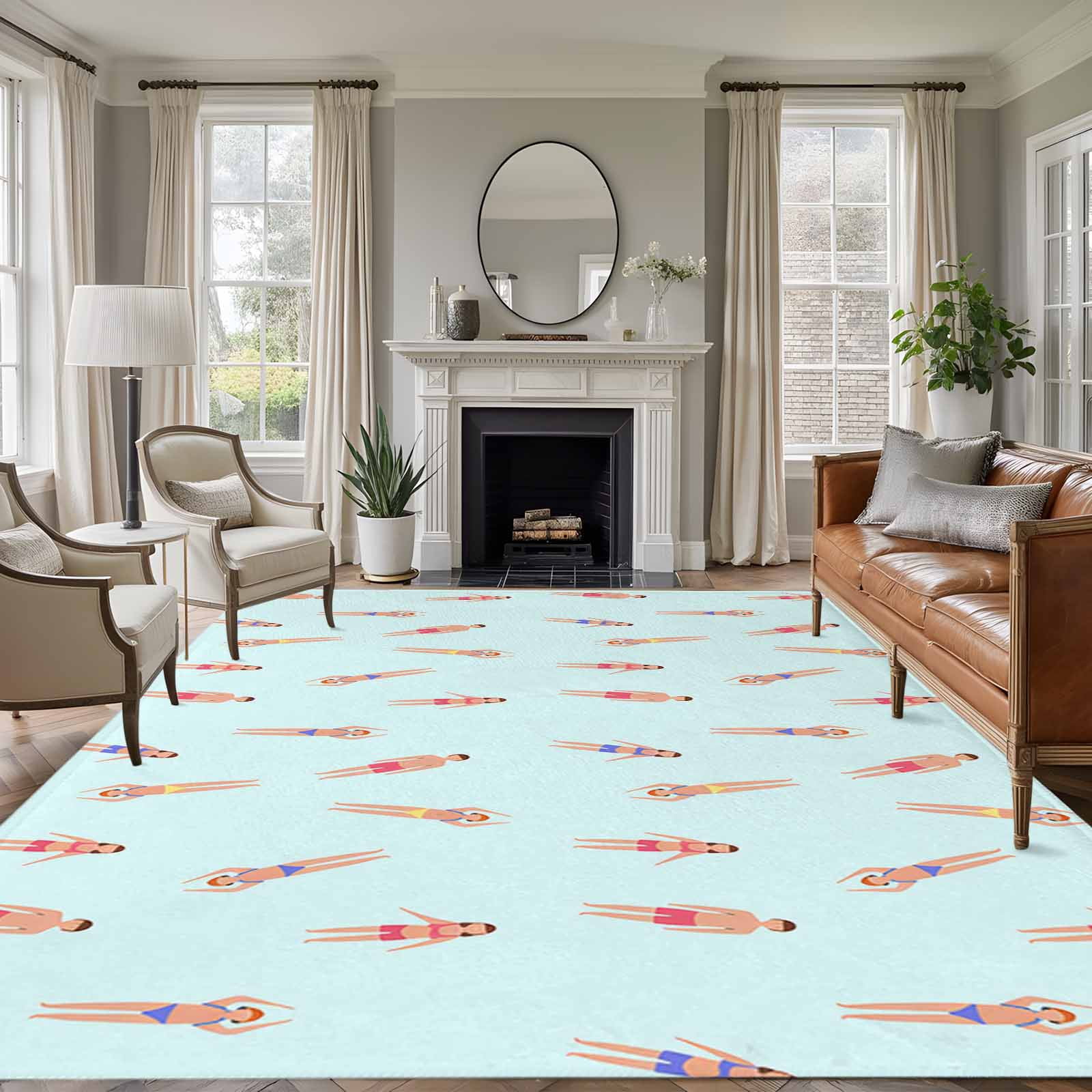 5x8 Area Rugs for Living Room, Summer Swimmers Non Slip Area Rugs for ...