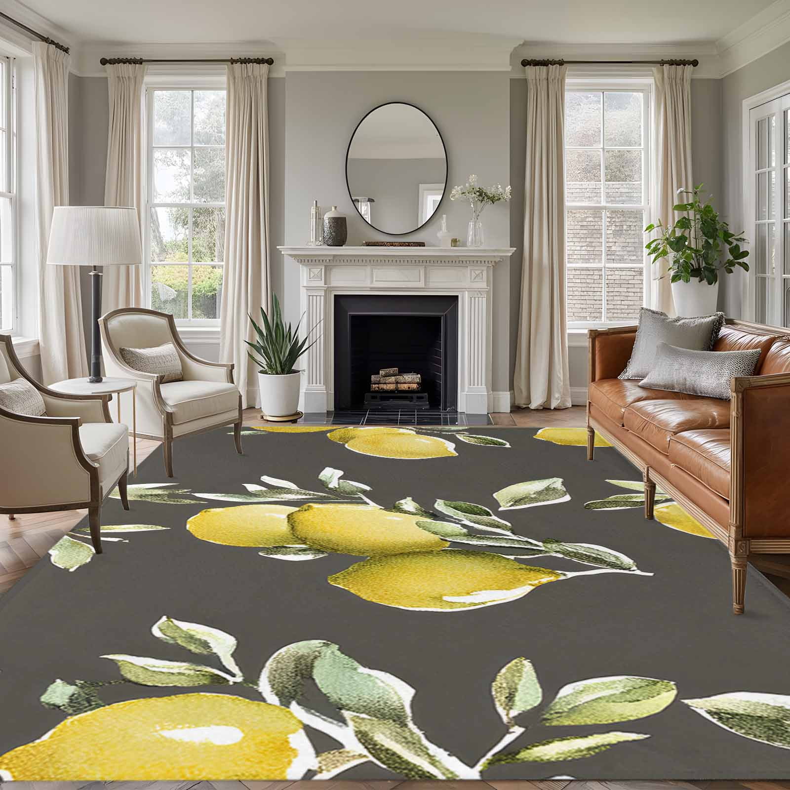 5x8 Area Rugs for Living Room, Summer Yellow Lemon Non Slip Area Rugs ...