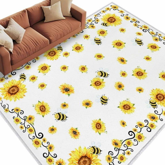 5x8 Area Rugs for Living Room, Sunflower Bees Non Slip Area Rugs for ...