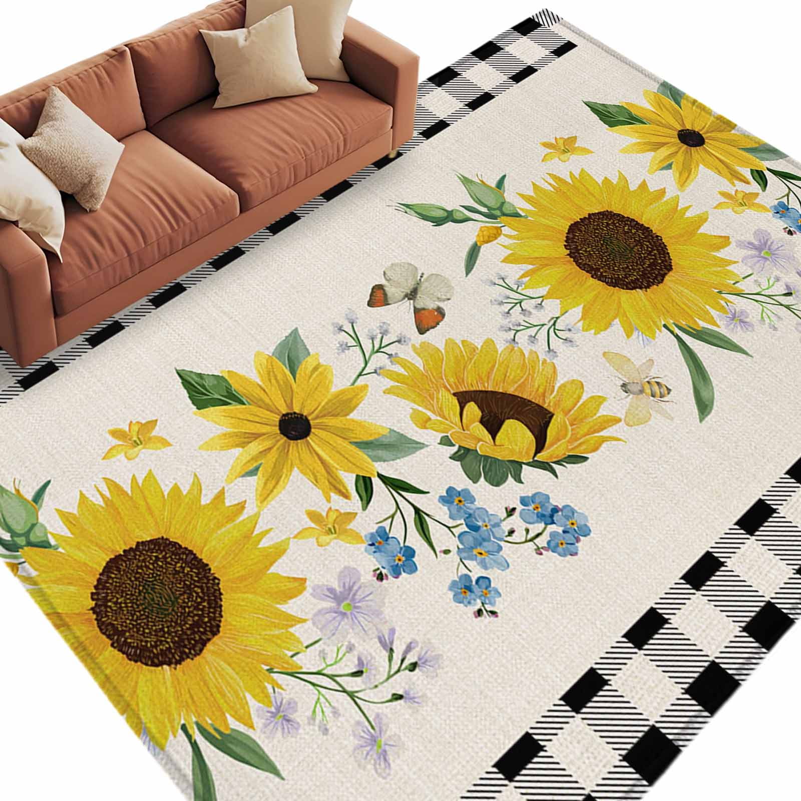 5x8 Area Rugs for Living Room, Sunflowers Non Slip Area Rugs for ...