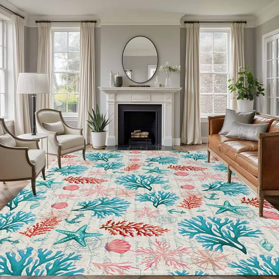 5x8 Area Rugs for Living Room, Teal Blue Red Coral Non Slip Area Rugs ...